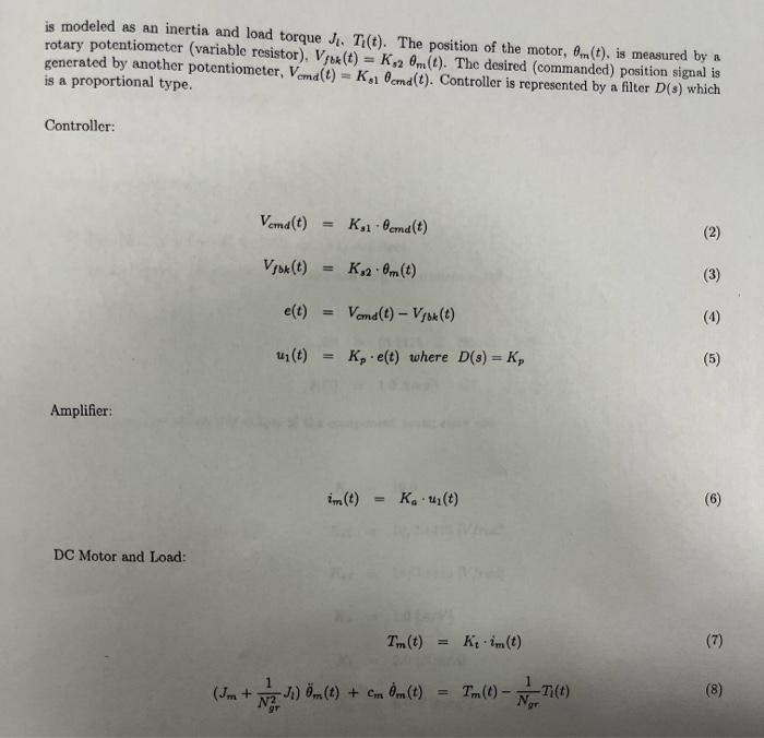 Solved Consider the DC motor and its closed loop control | Chegg.com