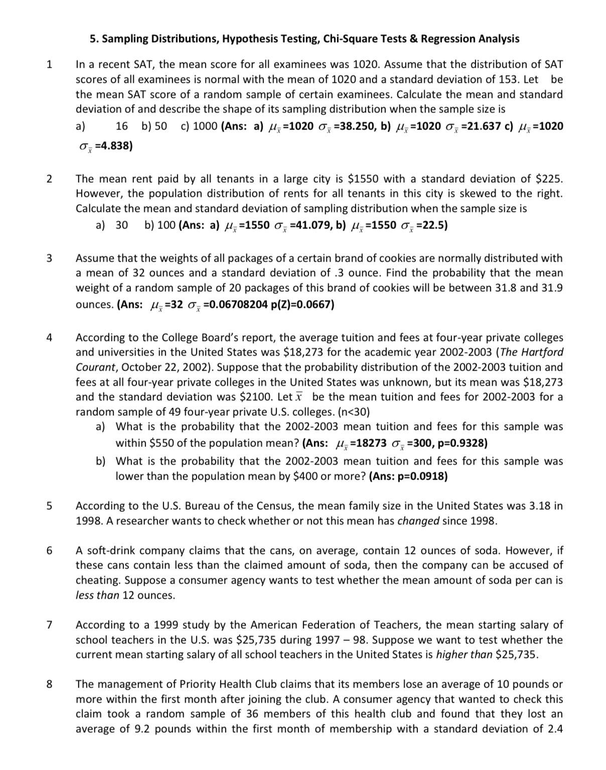 Solved Sampling Distributions, Hypothesis Testing, | Chegg.com