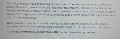 Solved Capability analysis in quality planning provides a | Chegg.com