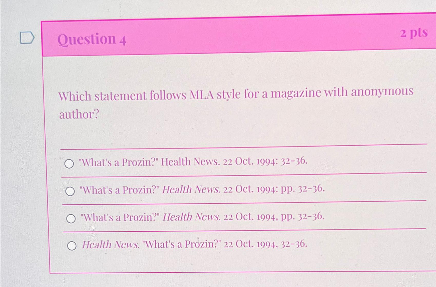 Solved Question 42 ﻿ptsWhich statement follows MLA style for | Chegg.com
