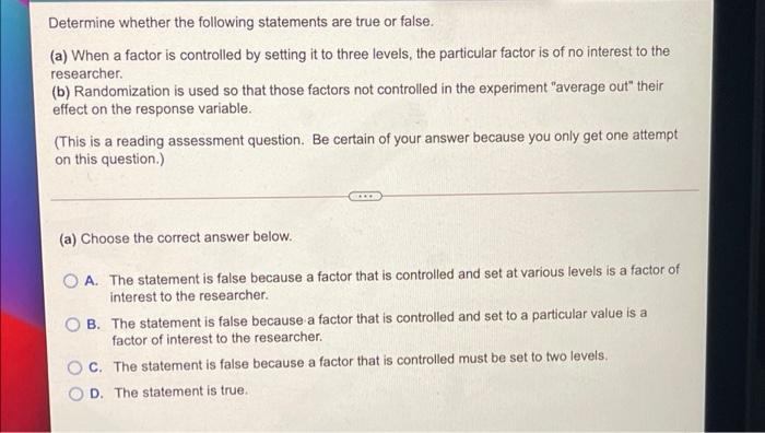 Solved Determine Whether The Following Statements Are True