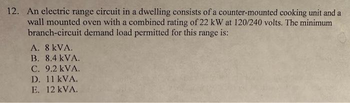 Solved 2. An electric range circuit in a dwelling consists | Chegg.com