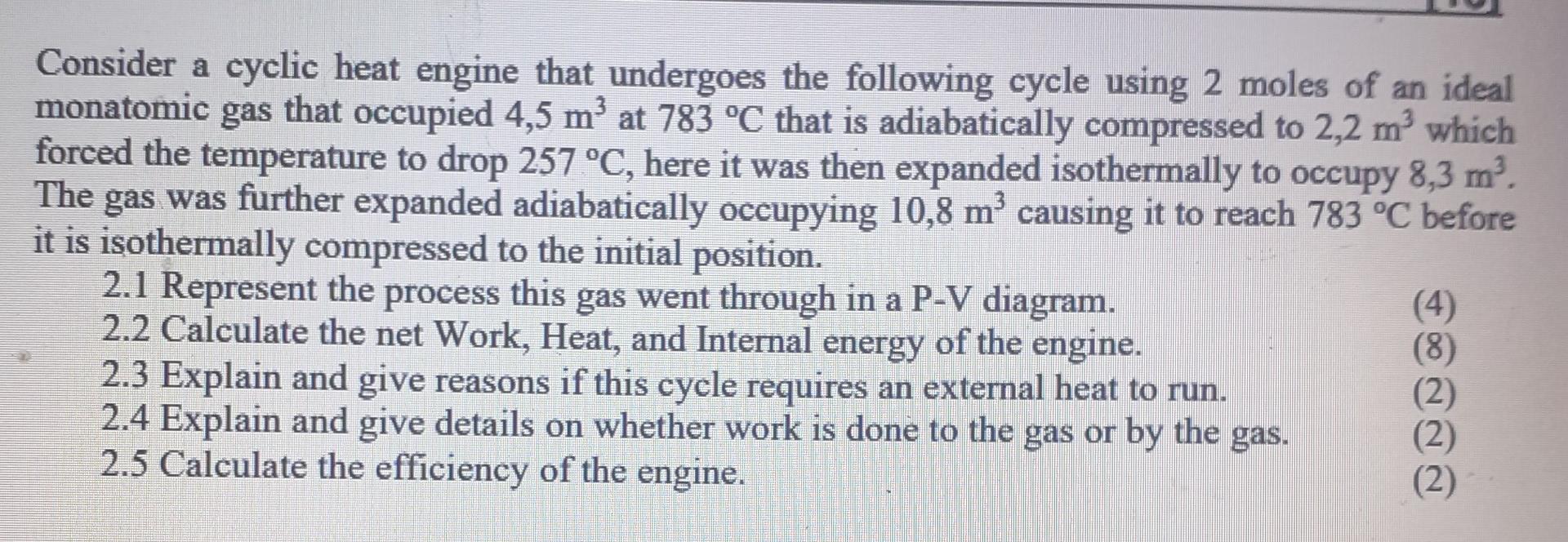 Solved Consider a cyclic heat engine that undergoes the | Chegg.com