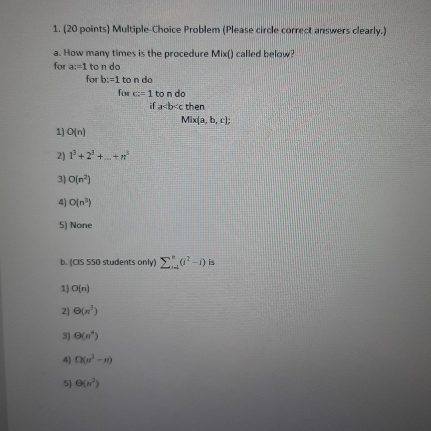 Solved 1. (20 points) Multiple-Choice Problem (Please circle | Chegg.com