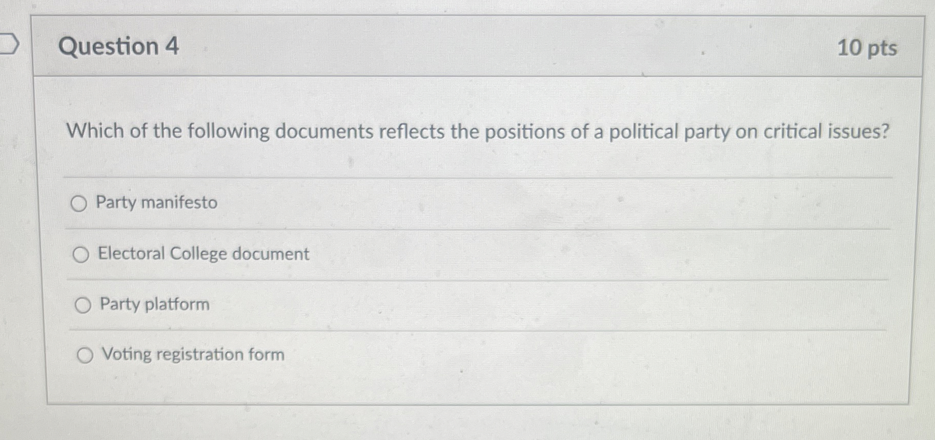 Solved Question 410 ﻿ptsWhich of the following documents | Chegg.com