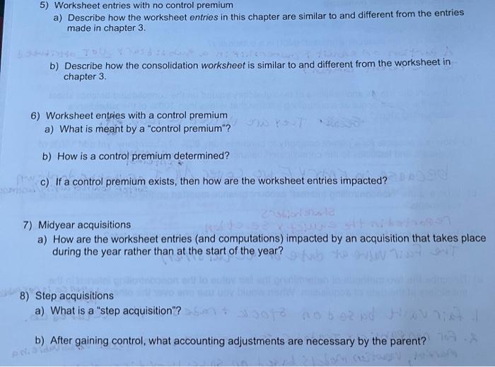 Solved 5) Worksheet entries with no control premium a) | Chegg.com