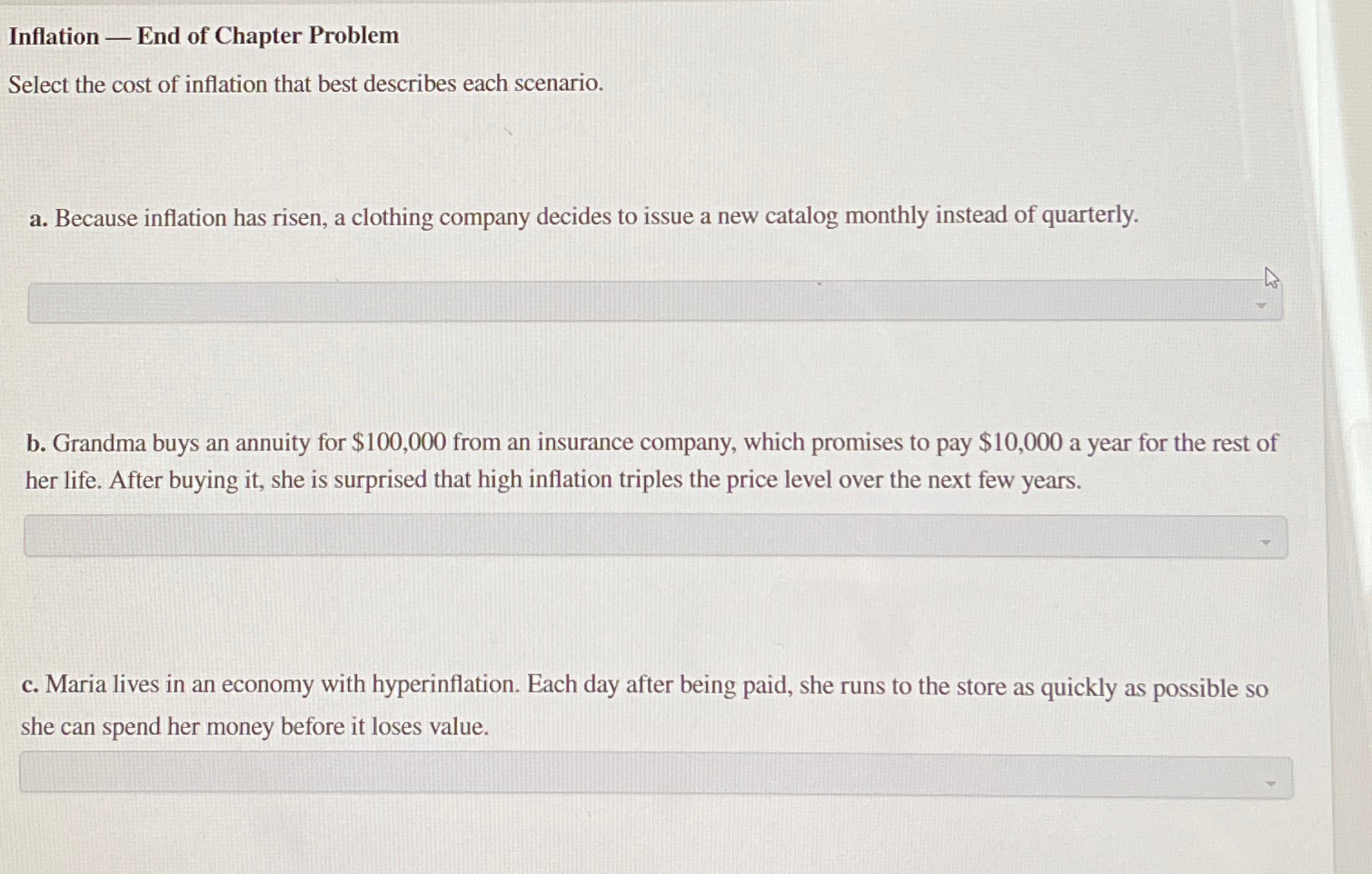 Solved Inflation - ﻿End of Chapter ProblemSelect the cost of | Chegg.com
