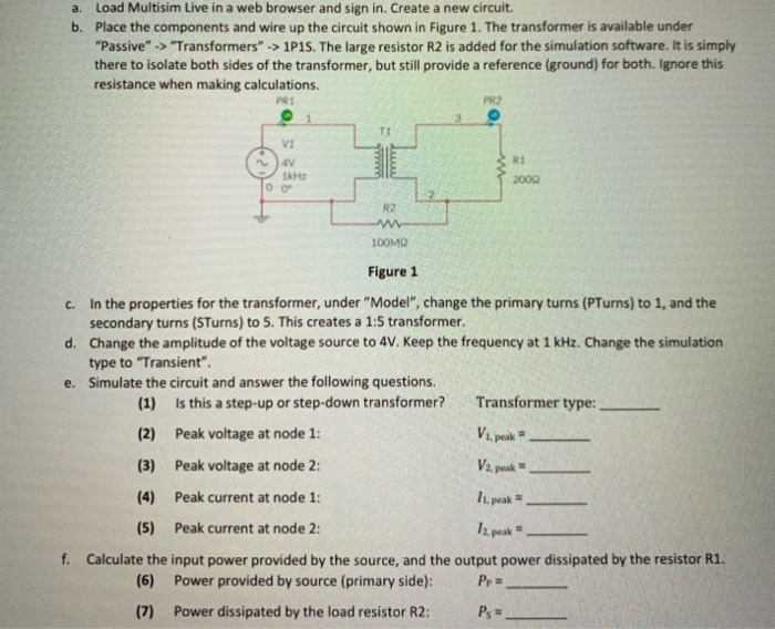 Solved a. Load Multisim Live in a web browser and sign in. | Chegg.com