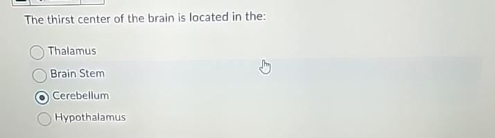 Solved The thirst center of the brain is located in | Chegg.com