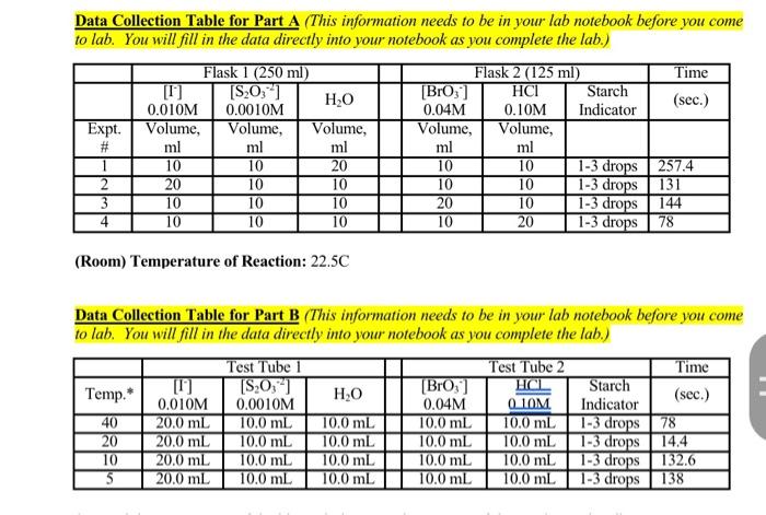Data Collection Table for Part A (This information | Chegg.com