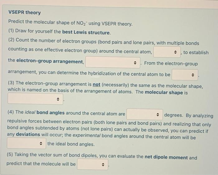 Solved Predict the molecular shape of NO2−using VSEPR | Chegg.com