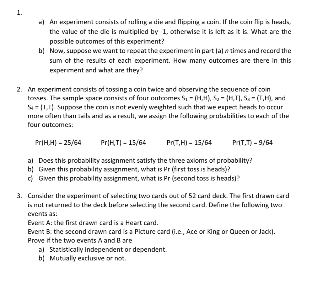 Solved a) ﻿An experiment consists of rolling a die and | Chegg.com