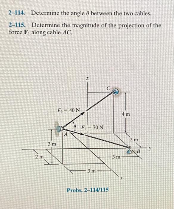 2-114. Determine the angle θ between the two cables. | Chegg.com