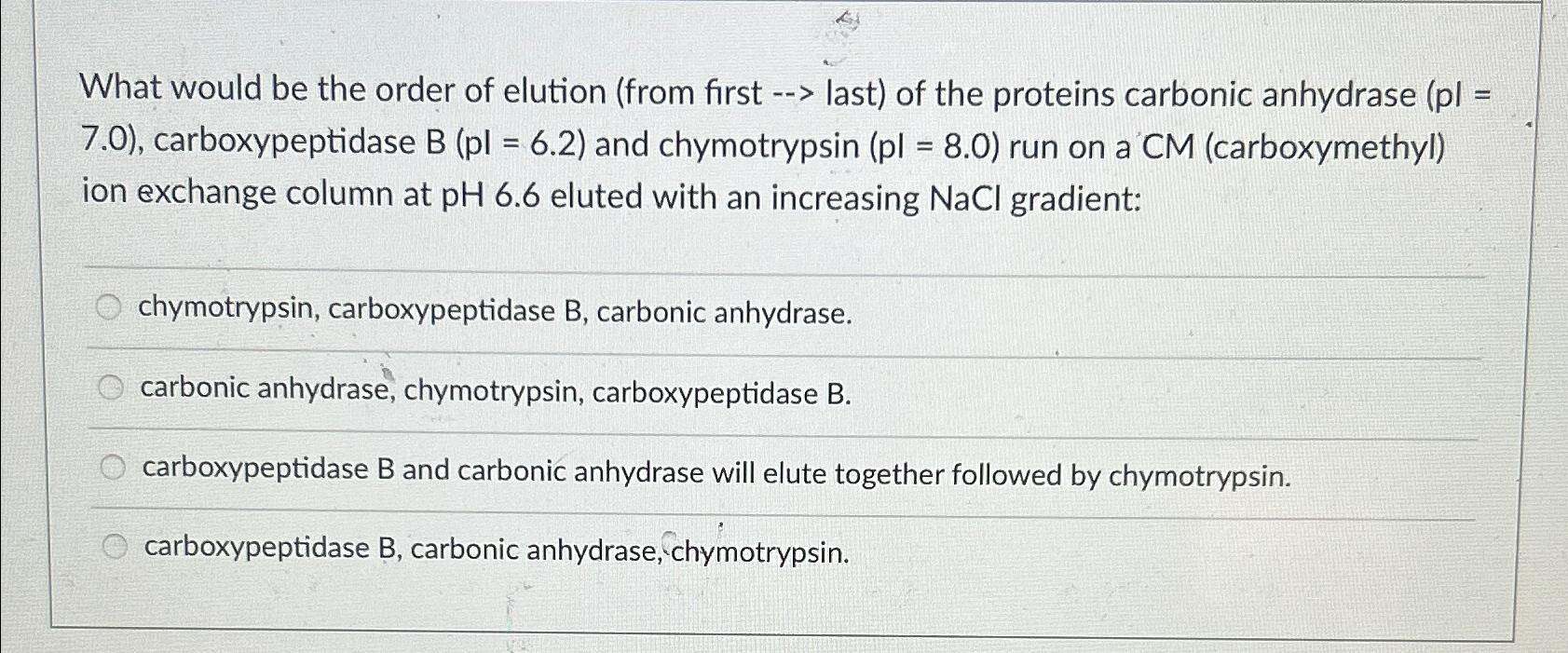 Solved What would be the order of elution (from first → | Chegg.com