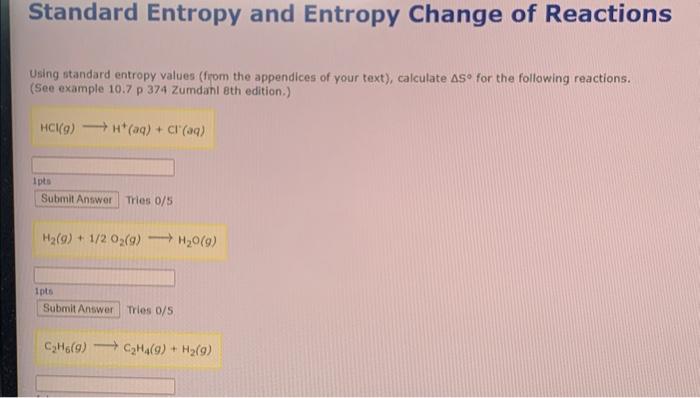 Solved Standard Entropy and Entropy Change of Reactions | Chegg.com