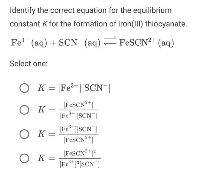 Solved Identify the correct equation for the equilibrium | Chegg.com