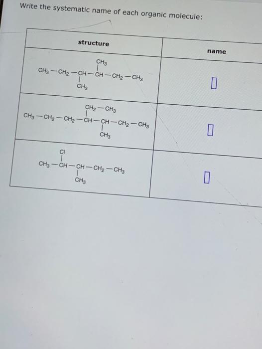 Solved Write the systematic name of each organic molecule: | Chegg.com