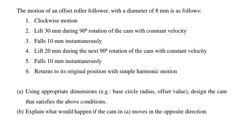 Solved The motion of an offset roller follower, with a | Chegg.com