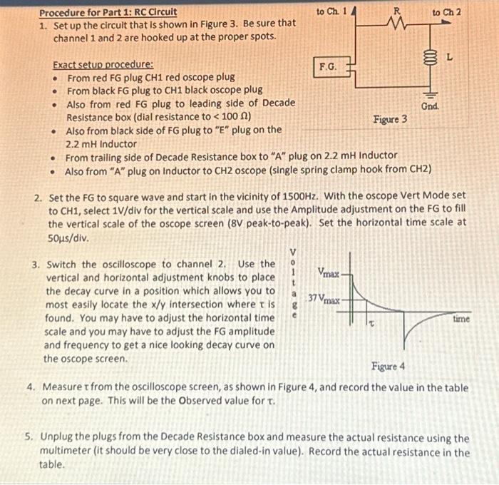Procedure For Part 1 Rc Circuit 1 Set Up The