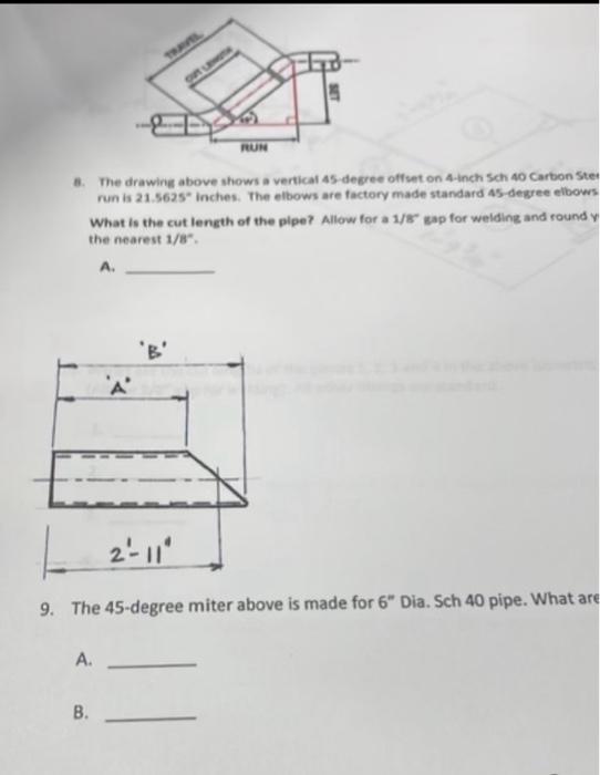 8. The drawing above shows a vertical 45 - degree | Chegg.com
