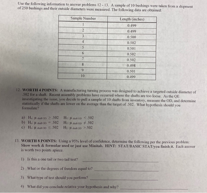 Solved Use the following information to answer problems 12 - | Chegg.com