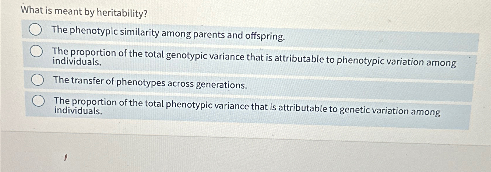 Solved What is meant by heritability?The phenotypic | Chegg.com