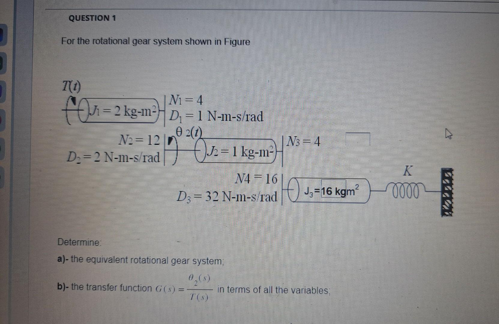 Solved For the rotational gear system shown in Figure a)- | Chegg.com