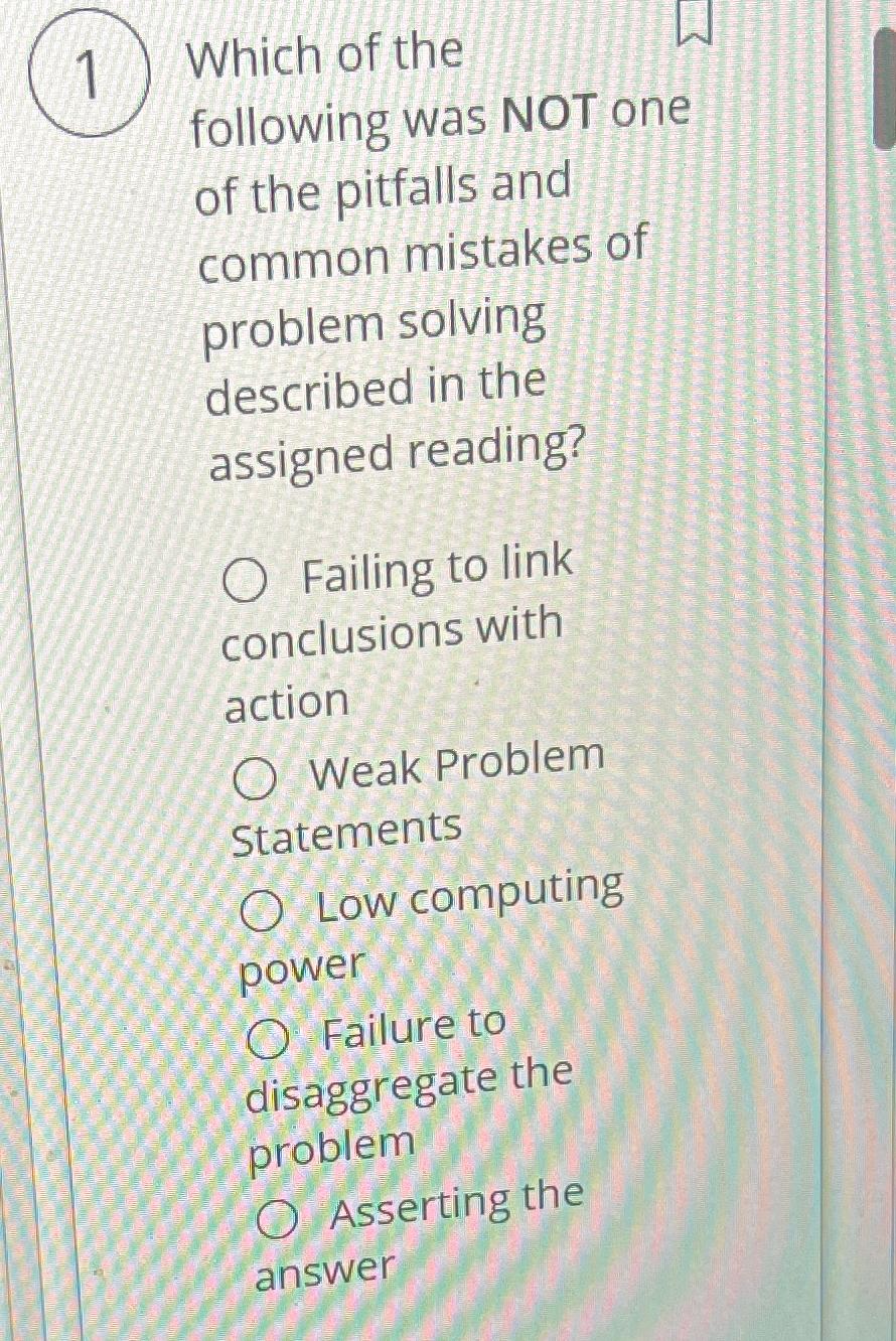 Solved 1 ﻿Which of the following was NOT one of the pitfalls | Chegg.com
