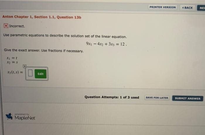 Solved PRINTER VERSION 4 BACK NE Anton Chapter 1, Section | Chegg.com