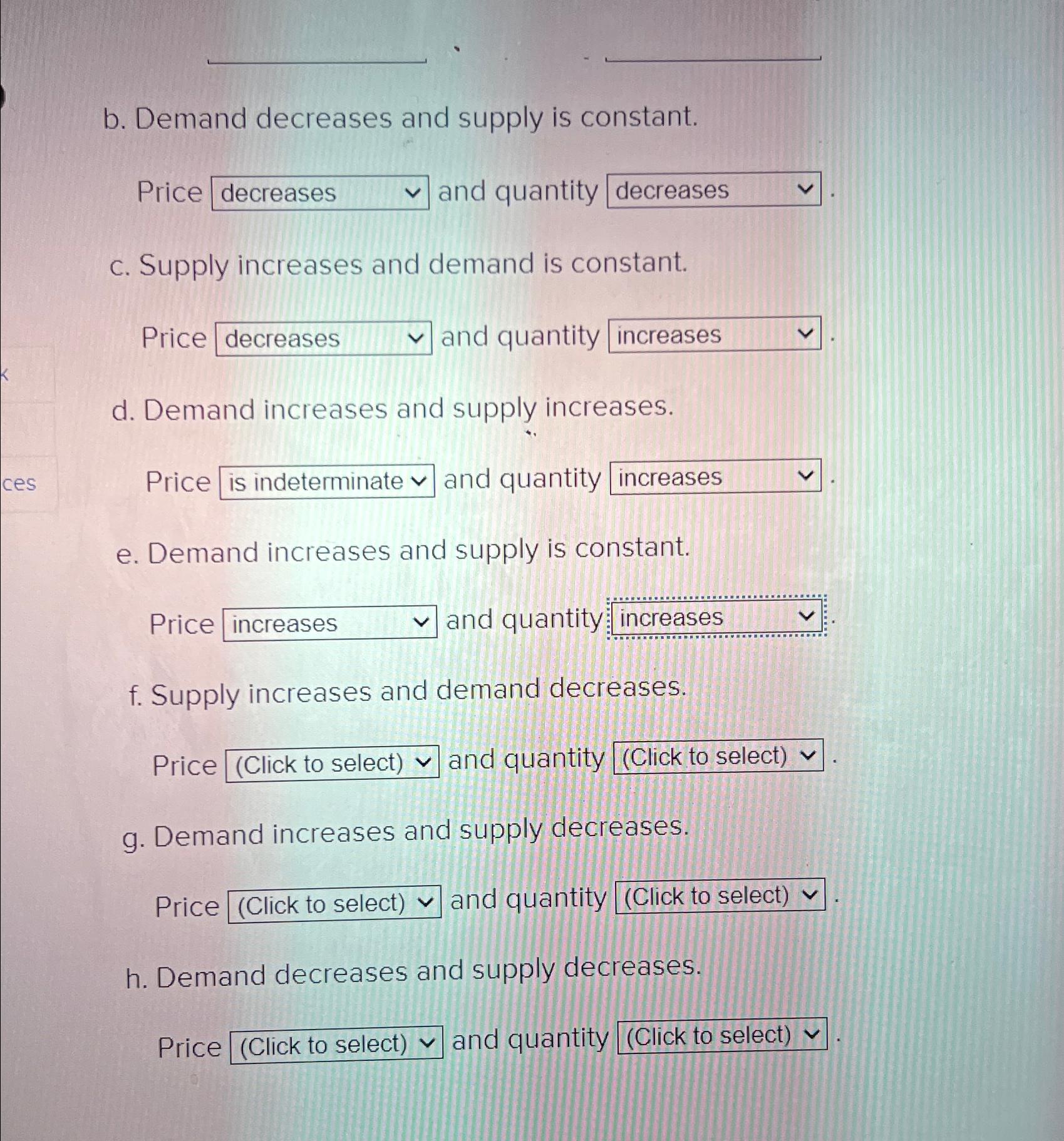 Solved b. ﻿Demand decreases and supply is constant.Price and | Chegg.com