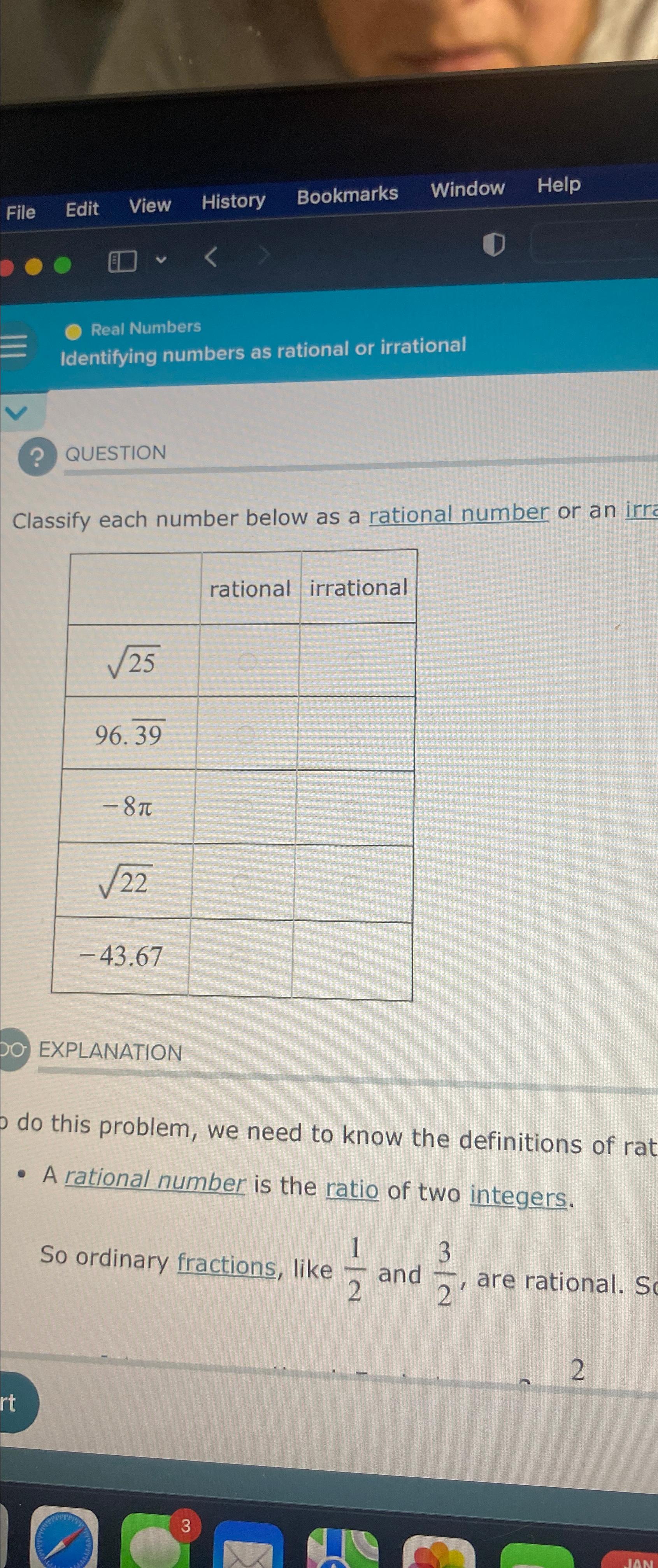 Solved Real NumbersIdentifying numbers as rational or | Chegg.com