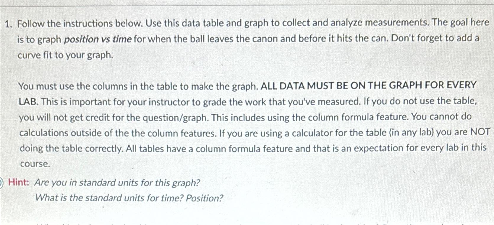 Solved Follow the instructions below. Use this data table | Chegg.com