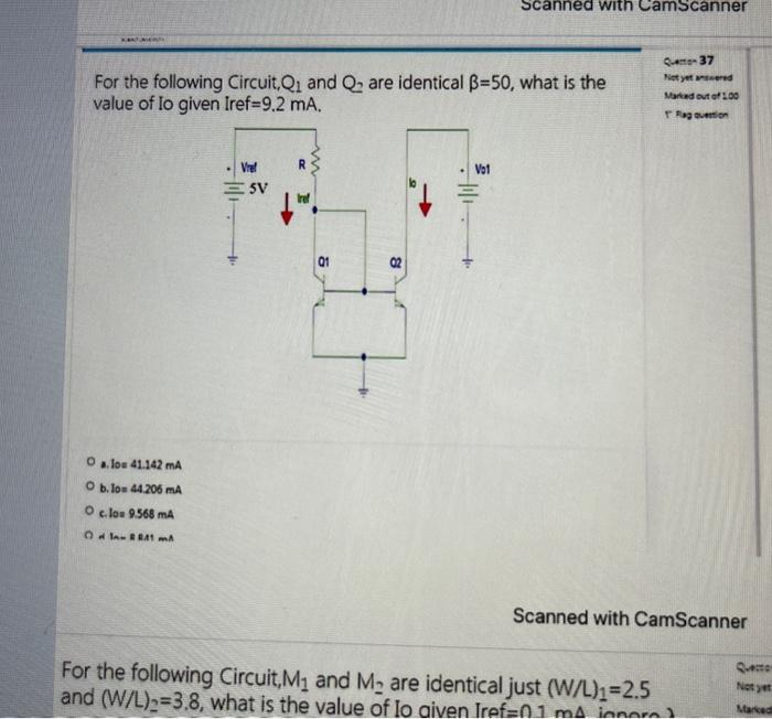 Solved For the following Circuit, Q1 and Q2 are identical | Chegg.com