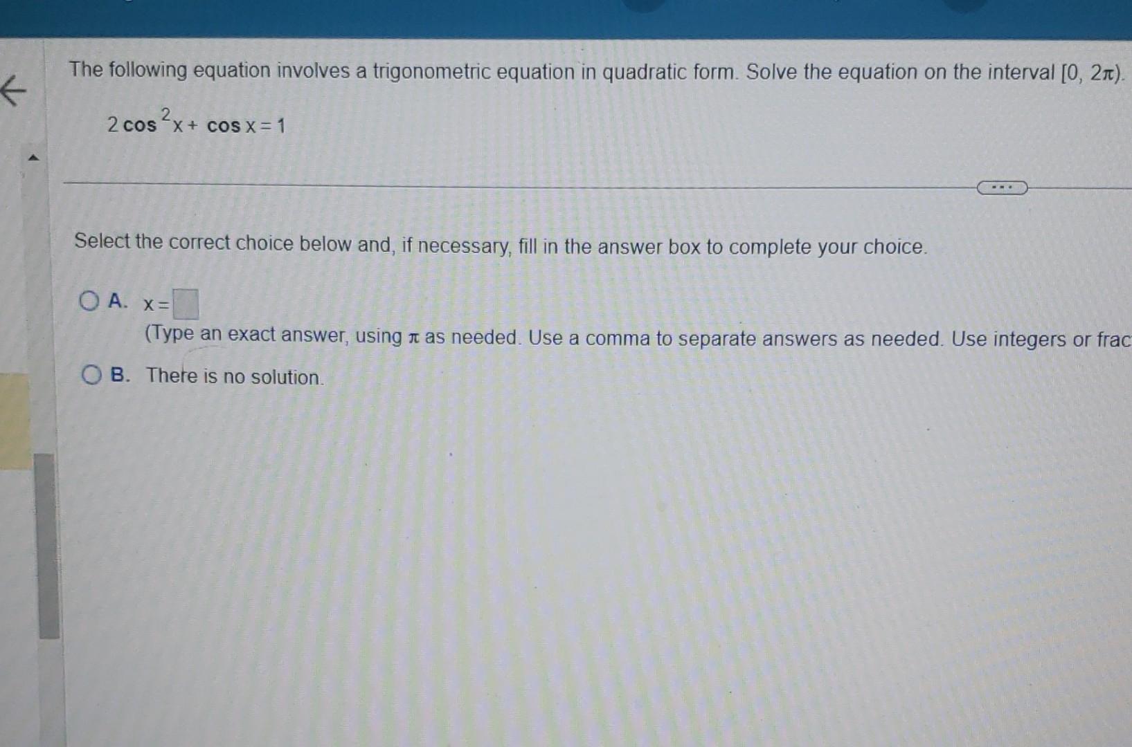 Solved The following equation involves a trigonometric | Chegg.com