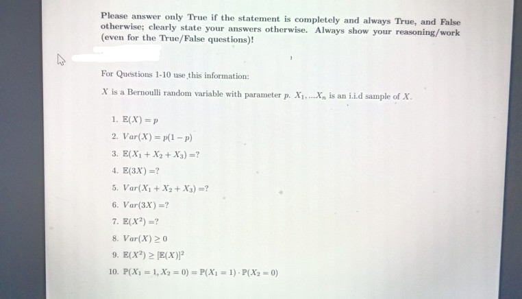 Solved Please answer only True if the statement is | Chegg.com
