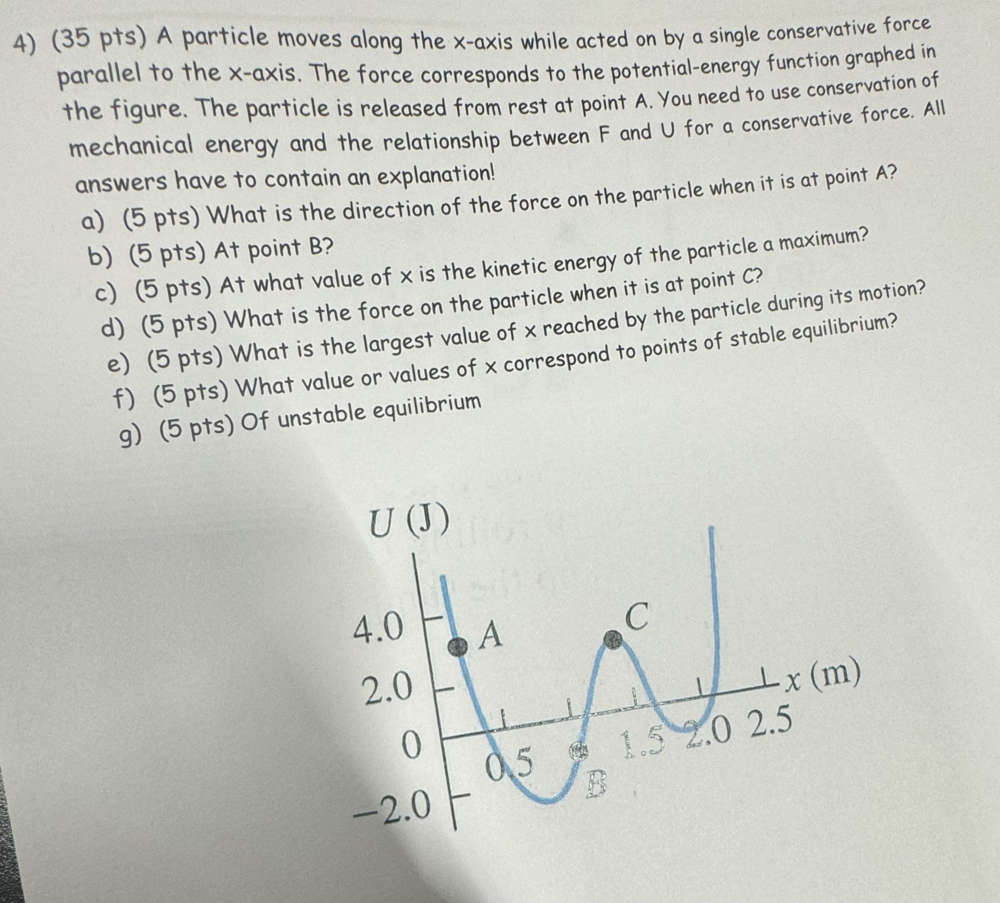Solved (35 ﻿pts) ﻿A particle moves along the x-axis while | Chegg.com