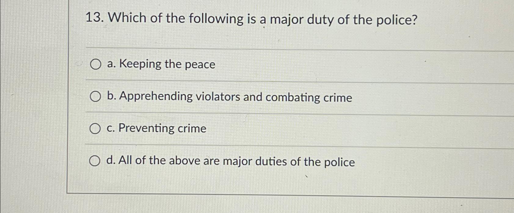 Solved Which of the following is a major duty of the | Chegg.com