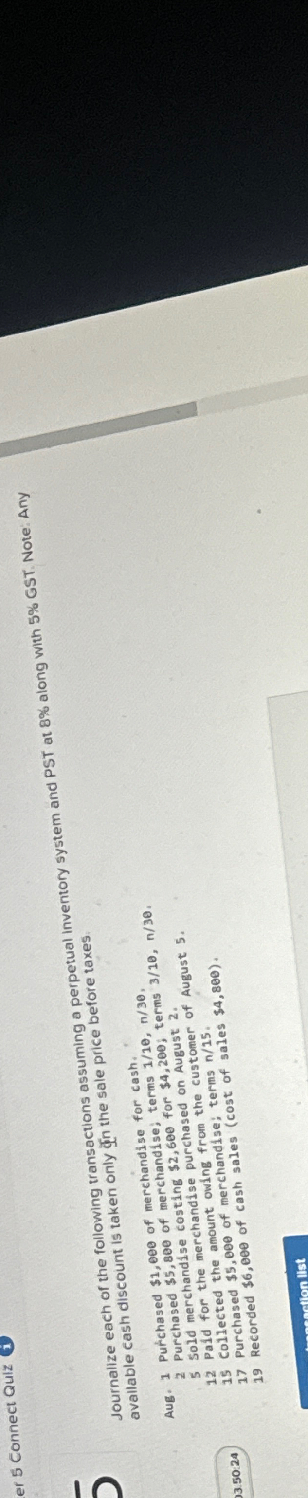 Solved ef 5 ﻿Connect QulzJournalize each of the following | Chegg.com
