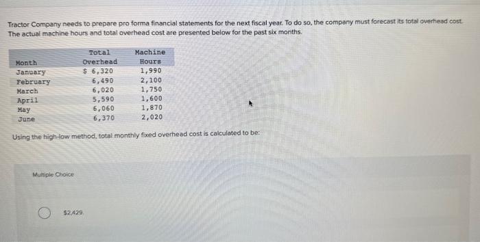 Solved using the high-low method, total monthly fixed | Chegg.com