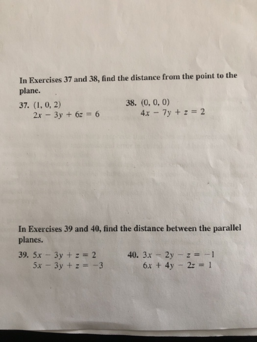 Solved In Exercises 37 and 38, find the distance from the | Chegg.com