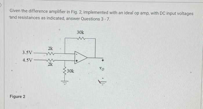 Solved Given the difference amplifier in Fig. 2, implemented | Chegg.com