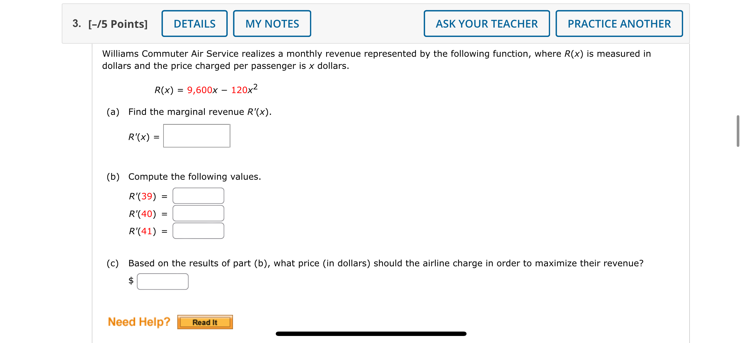 Solved [-/5 ﻿Points]Williams Commuter Air Service realizes a | Chegg.com