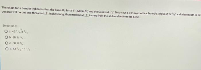 Solved The chart for a bender indicates that the Take-Up for | Chegg.com