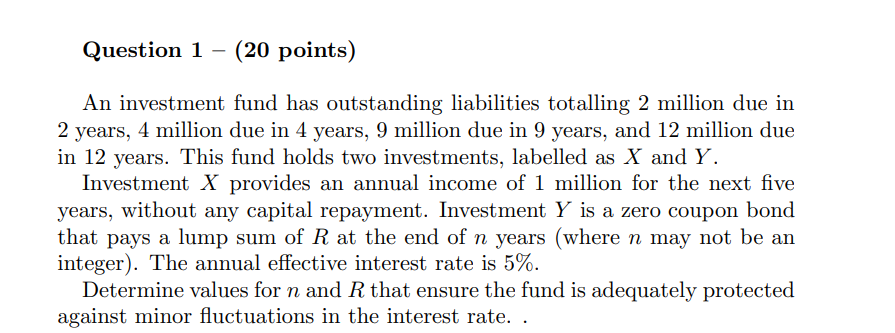 Solved Question 1 - (20 ﻿points)An investment fund has | Chegg.com