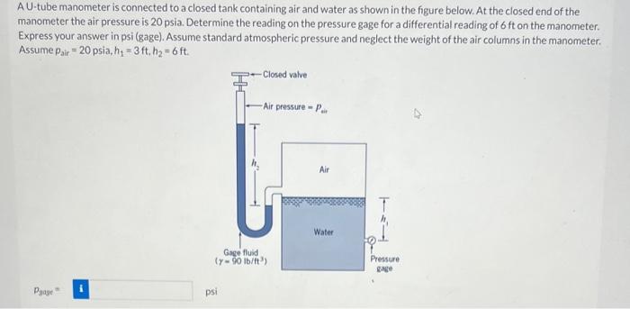 Solved A U-tube manometer is connected to a closed tank | Chegg.com