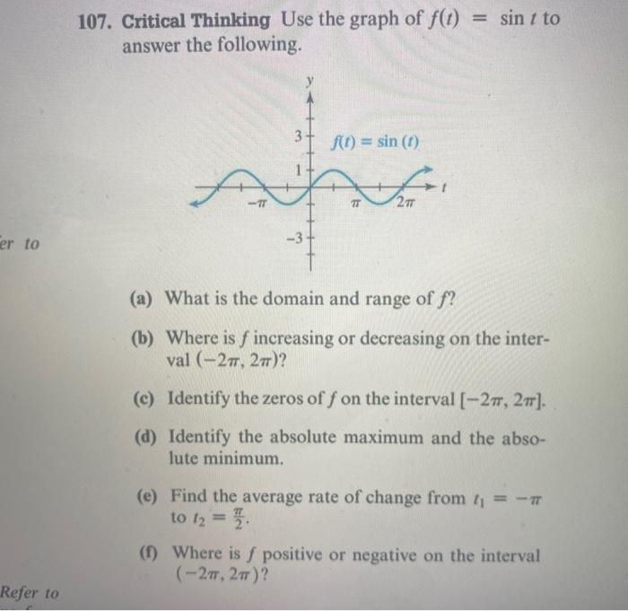 Solved = sint to 107. Critical Thinking Use the graph of | Chegg.com