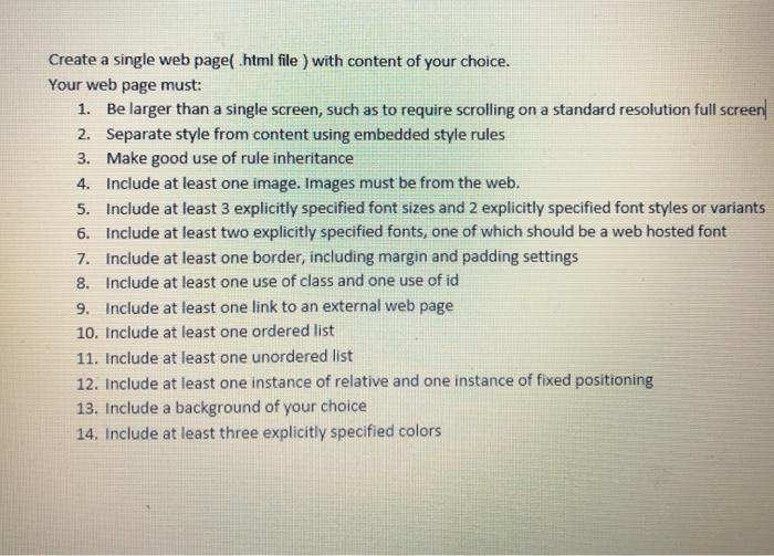 Solved Create A Single Web Page html File With Content Of Chegg