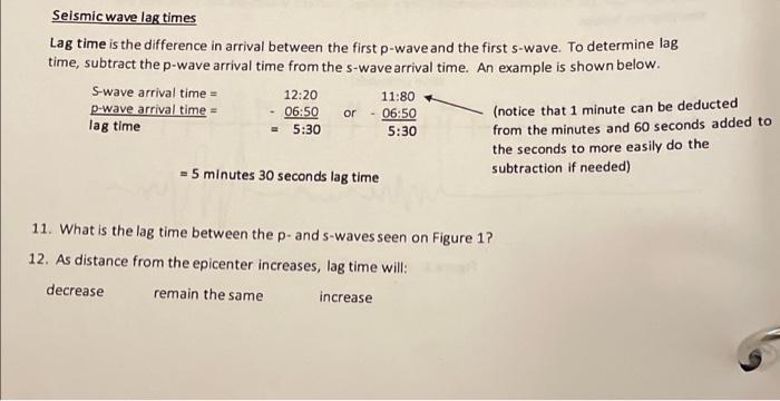 Seismic wave lag times Lag time is the difference in | Chegg.com