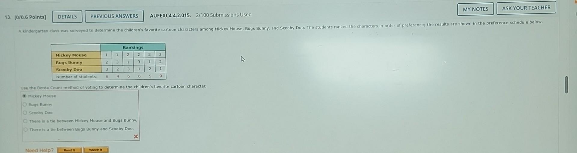 Solved Use the Borda Count method of voting to determine the | Chegg.com