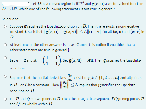 let D ﻿be a convex region in Rn+1 ﻿and g(x,u) ﻿a | Chegg.com